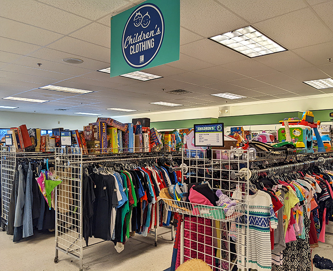 The children's section: where smart parents know kids outgrow clothes faster than ice cream melts in August, so why pay full price?