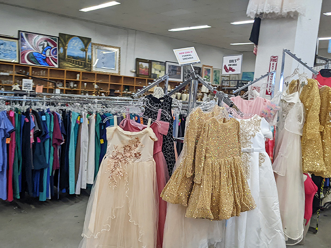 Formal wear that brings the glamour without the sticker shock. That gold sequined number could turn any night into a special occasion.