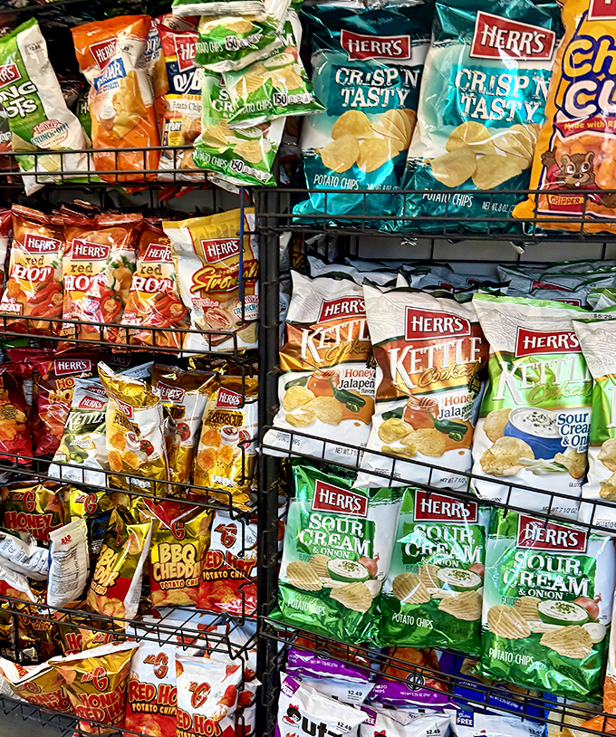 The chip selection at Leo's is serious business&mdash;a colorful array of Herr's varieties that proves Pennsylvania knows its potato-based snacks.