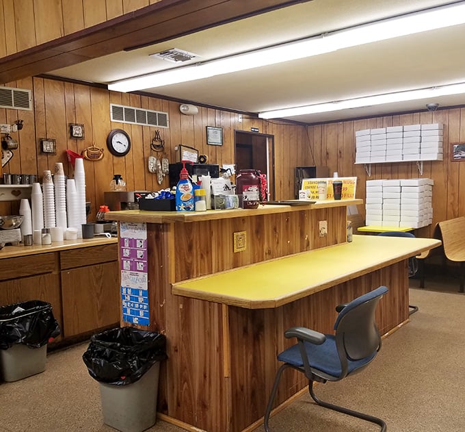 The wood-paneled interior feels like stepping back to a simpler time, when calories weren't counted and coffee was just coffee.
