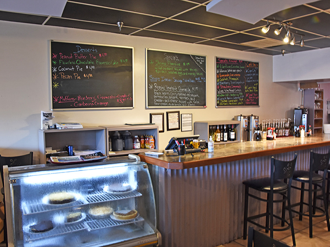 The dessert board tempts with handwritten promises of sweet satisfaction. Pie for breakfast? When in Florida, why not?