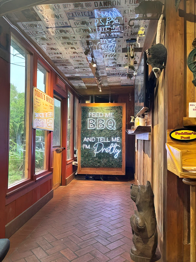 "Feed me BBQ and tell me I'm pretty" &ndash; words to live by in a space where rustic charm meets unapologetic barbecue worship.