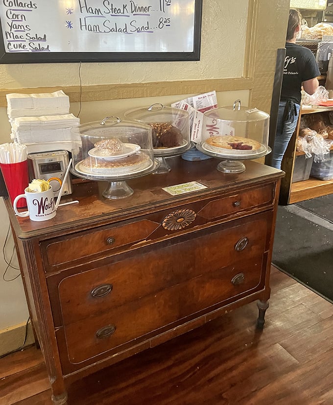 The dessert dresser&mdash;an antique piece of furniture that's found its true calling as a display case for homemade pies under glass domes.