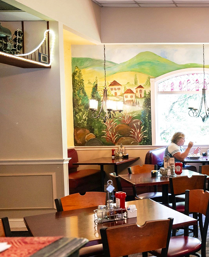 Warm lighting, comfortable seating, and those stunning murals create the perfect backdrop for the main event: the food.