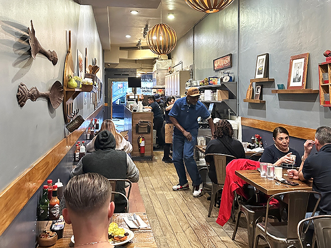 The narrow dining space buzzes with conversation and clinking silverware&mdash;a symphony of satisfaction orchestrated by hungry San Franciscans.