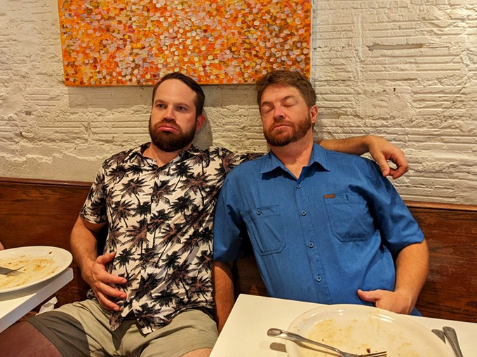 The universal food coma position&mdash;when Briarpatch's portions have defeated even the heartiest appetites and nap time becomes inevitable.