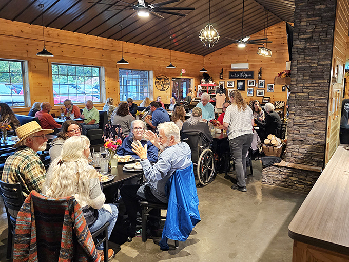 The dining room buzzes with conversation and laughter&mdash;proof that good food brings people together in this wood-paneled sanctuary of deliciousness.