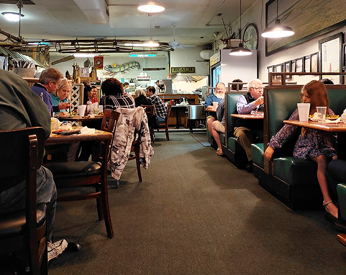 The dining room hums with the sound of happy eaters. Notice how nobody's on their phones? That's what happens when food demands your full attention.