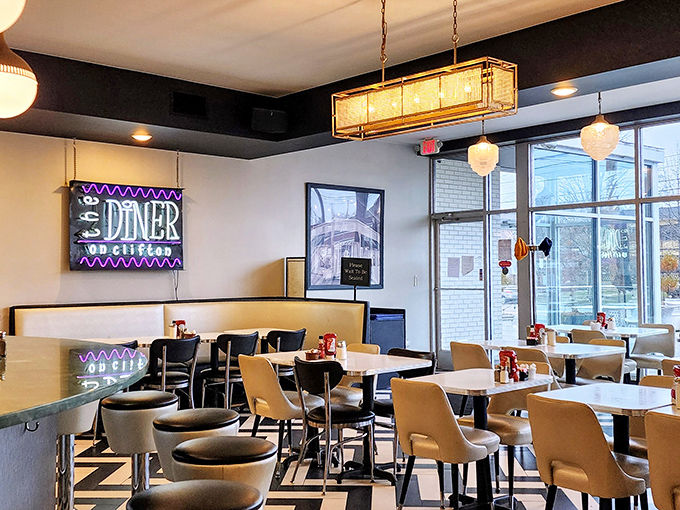 Retro-modern vibes with that eye-catching neon sign. The perfect backdrop for conversations that flow as easily as the coffee refills.