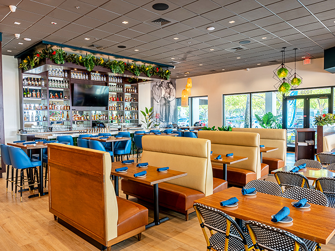 The dining room balances elegance and comfort with booth seating that invites you to linger over one more mojito.