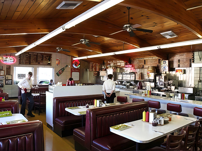 The dining room buzz tells you this isn't just lunch – it's a neighborhood gathering spot.