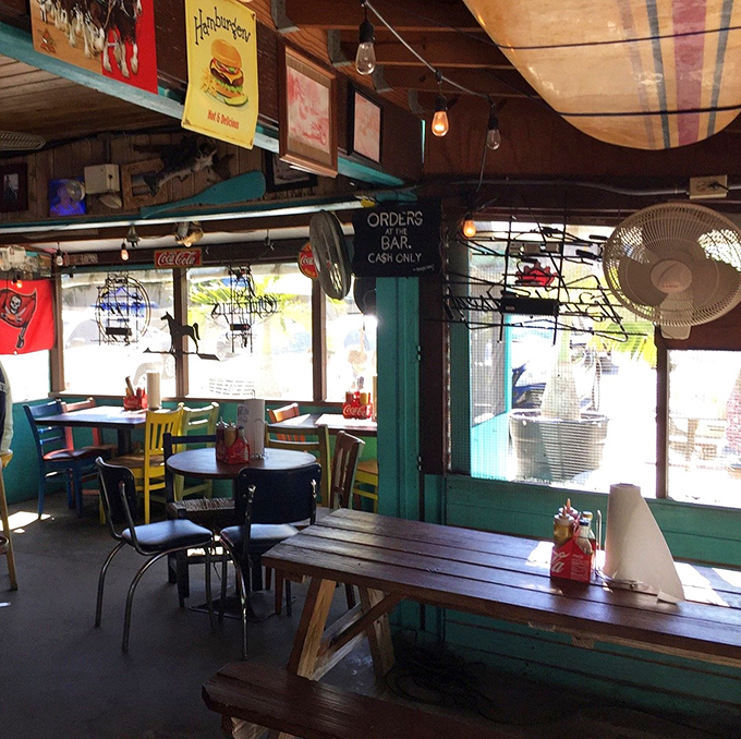Mismatched chairs, colorful tables, and that unmistakable "come as you are" vibe that defines the best beach joints.