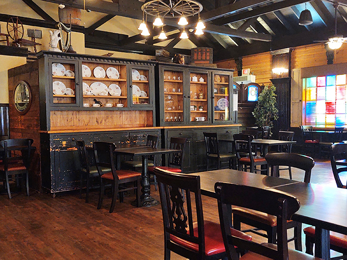 The dining room's cabinet displays dishes and glassware like family heirlooms, making you feel like you're eating at your Irish grandmother's house. 