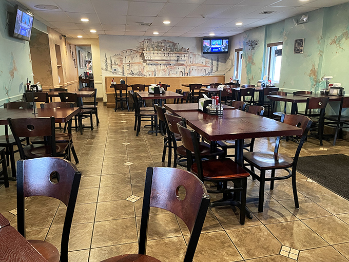 The dining room balances casual comfort with subtle charm &ndash; exactly the kind of place where you can linger over that last slice without feeling rushed.