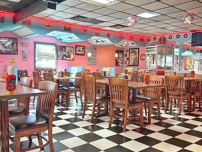 The checkered floor isn't just decoration&mdash;it's a chess board where the game is deciding between sweet or savory for your next visit.