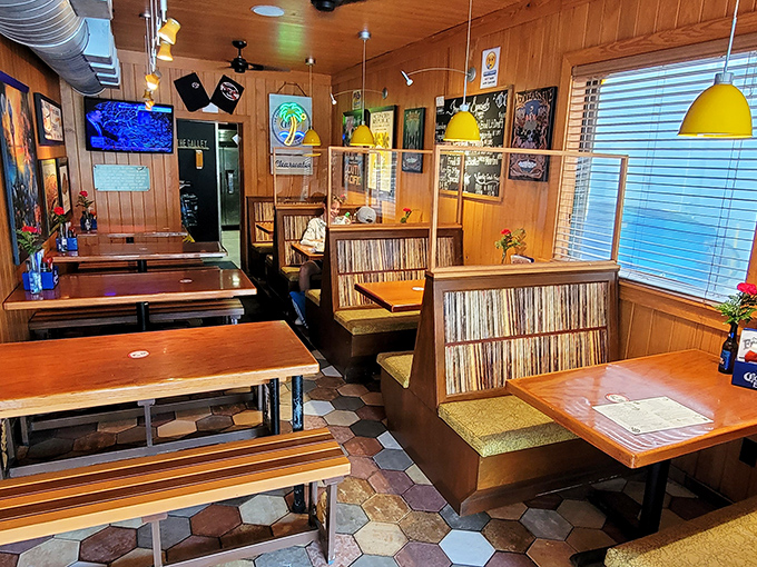 Wooden booths and tables create that classic "come as you are" Florida fish joint vibe. The kind of place where flip-flops are formal wear and hunger is the only reservation needed.