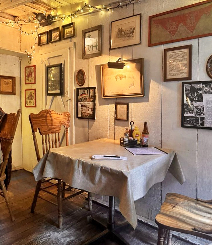 History on the walls: This intimate corner feels like dining in a museum where the exhibits tell stories and the chairs have supported interesting conversations for decades.