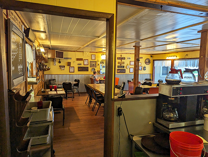 The dining room where strangers become neighbors over coffee refills. Those wood-paneled walls have absorbed decades of Terre Haute stories.