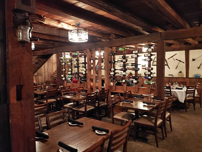 The dining room's exposed beams and thoughtful lighting create an atmosphere where memories are made between bites of perfectly prepared protein.