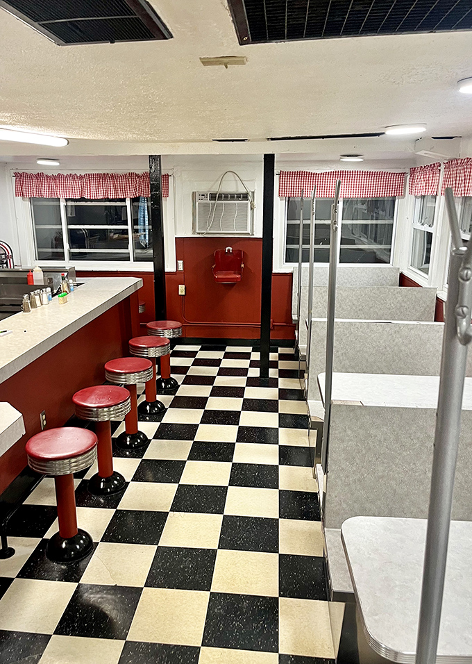 The classic black and white checkered floor isn't retro by design&mdash;it's authentic by survival, outlasting countless food trends.