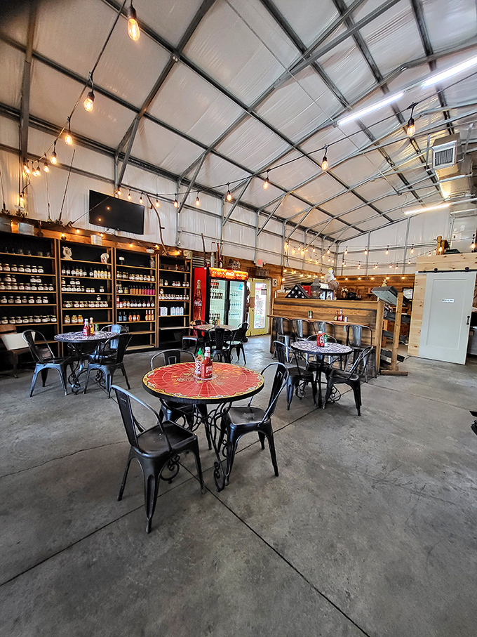 String lights overhead, mosaic tables below, and the promise of good food everywhere&mdash;this dining area feels like your coolest friend's backyard.