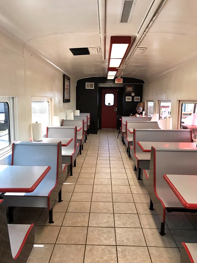 Empty tables are a rare sight at Salty's&mdash;this photo must have been taken during that mythical five-minute window between lunch and dinner rush.