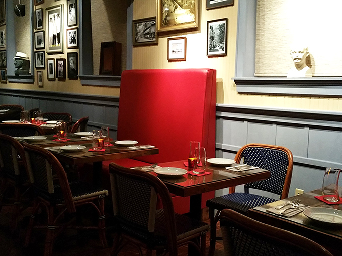Red booths against blue walls with vintage photos watching over diners&mdash;it's like eating in someone's memory of their favorite Havana restaurant.
