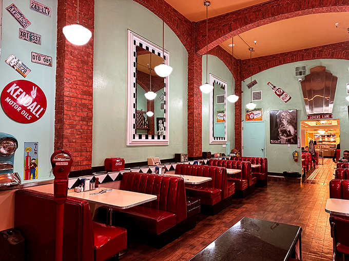 Red vinyl booths that have cradled more San Francisco stories than a bartender at closing time. Classic diner design that never goes out of style.