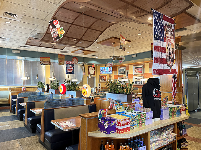 The dining area balances nostalgia with comfort &ndash; where booths become your personal happiness headquarters for the next hour.