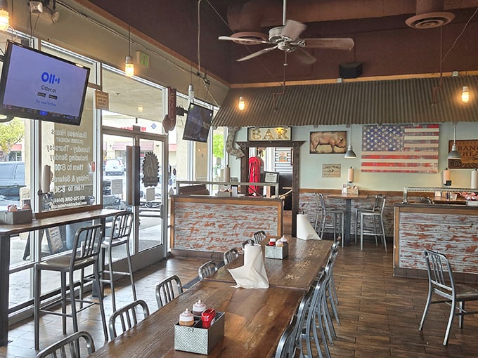 The dining area strikes that perfect balance between "we're serious about our BBQ" and "but we don't take ourselves too seriously."