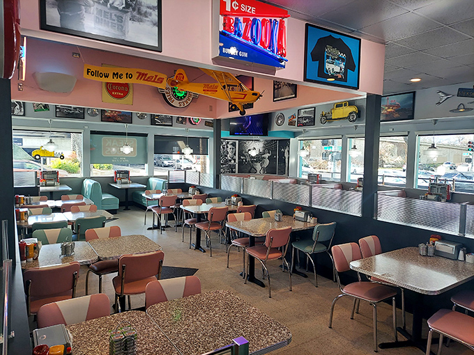 Retro-chic dining room where every table feels like the best seat in the house. Nostalgia served alongside every meal.