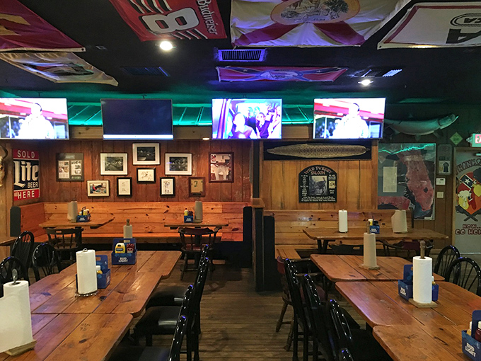 Long wooden tables and wood-paneled walls create the perfect backdrop for the kind of meals and conversations that stretch pleasantly into the evening.
