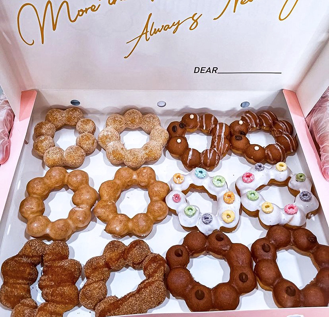 A dozen donuts arranged like edible flowers&mdash;some cinnamon-dusted, some chocolate-dipped, all begging to be the first chosen.