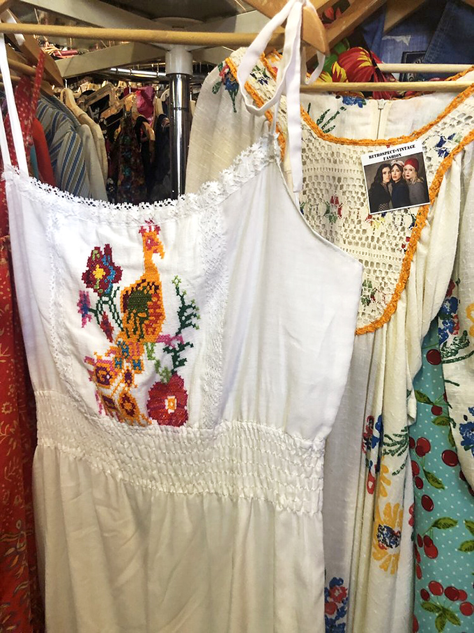 Hand-embroidered details from when "fast fashion" meant your mom finished hemming before dinner.