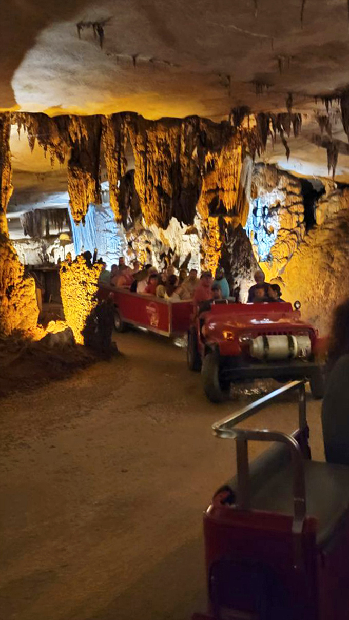 All aboard the cave train! The only ride-through cave tour in America lets you experience underground wonders without that pesky "exercise" part of spelunking.