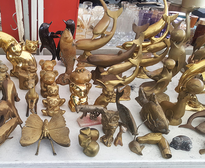 A menagerie of brass animals waiting for adoption. These shiny creatures don't need feeding&mdash;just occasional polishing and a prominent spot on your bookshelf.