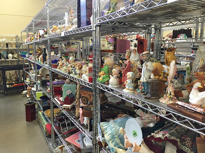 The figurine section &ndash; where holiday decorations, ceramic knickknacks, and yesterday's collectibles find temporary homes before joining new families.