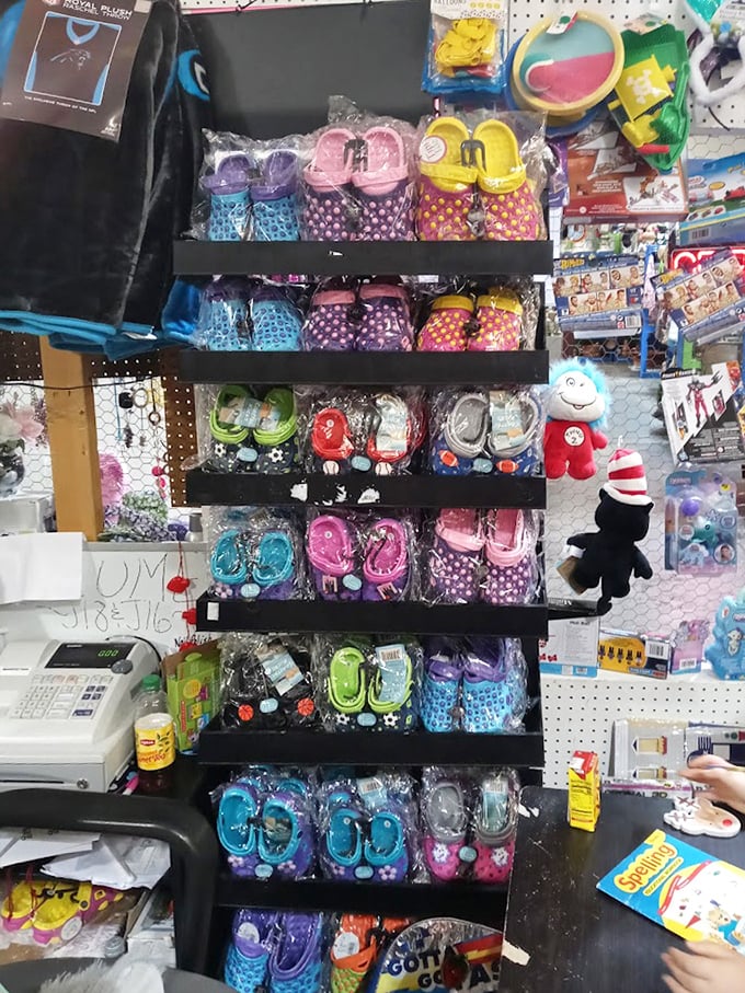 Baby shoes that never touched the ground! From tiny kicks to character slippers, this display is cuteness overload.