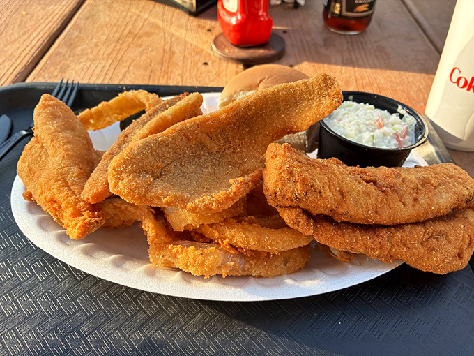 Lake Erie's finest, wearing a golden coat of honor. These walleye fillets aren't just fried&mdash;they're elevated to the seafood hall of fame.