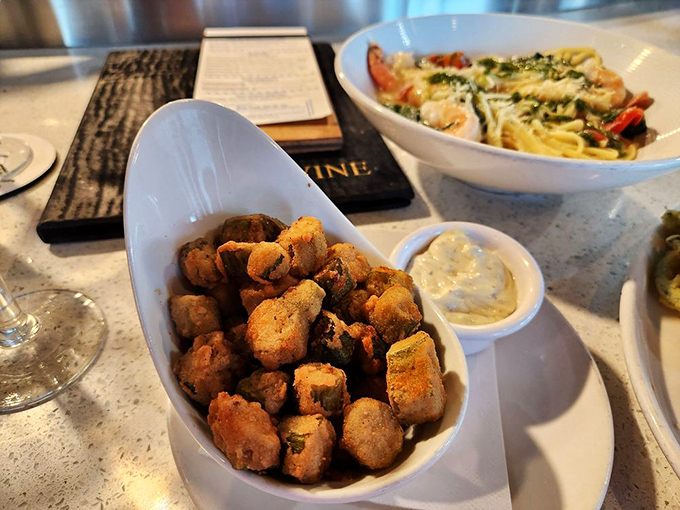 Crispy fried okra that proves vegetables can be just as indulgent as dessert&mdash;the perfect southern sidekick to your seafood feast.