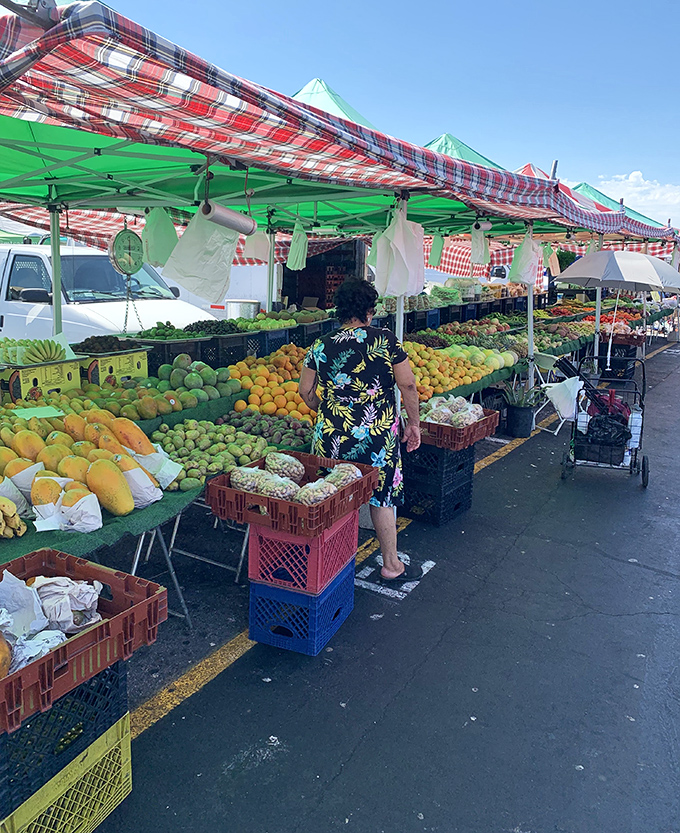 Fresh produce vendors offer nature's candy to fuel your all-day shopping expedition perfectly.