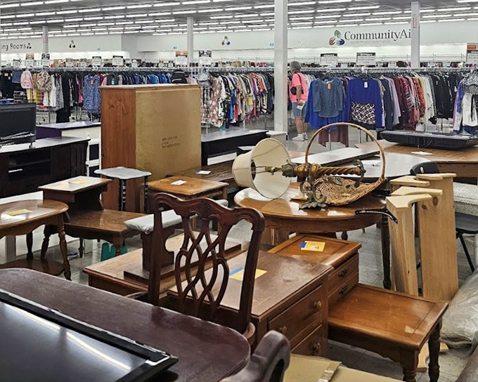 The furniture section resembles a living museum of American home decor, where mid-century meets colonial meets "what were they thinking in the '80s?"