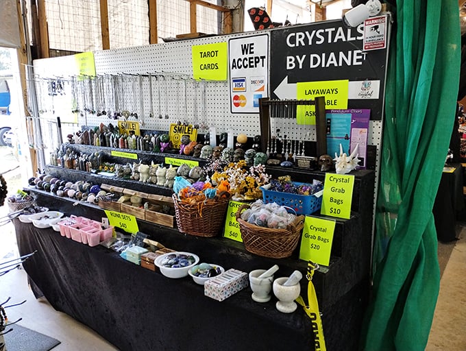 "Crystals by Diane" offers geological wonders that promise everything from decorative sparkle to possible alignment of your chakras—no promises either way.