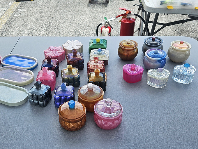 Colorful containers of possibility! These vintage trinket boxes hold secrets, memories, and perhaps the perfect spot for your grandmother's earrings.