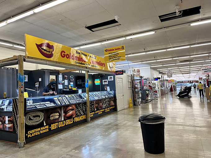 The gold jewelry counter gleams with promise, offering bling that ranges from subtle to "I'm definitely going to be seen from space."
