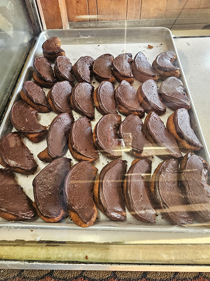 Half-moon chocolate donuts arranged like a solar eclipse of pure indulgence and sweet satisfaction.
