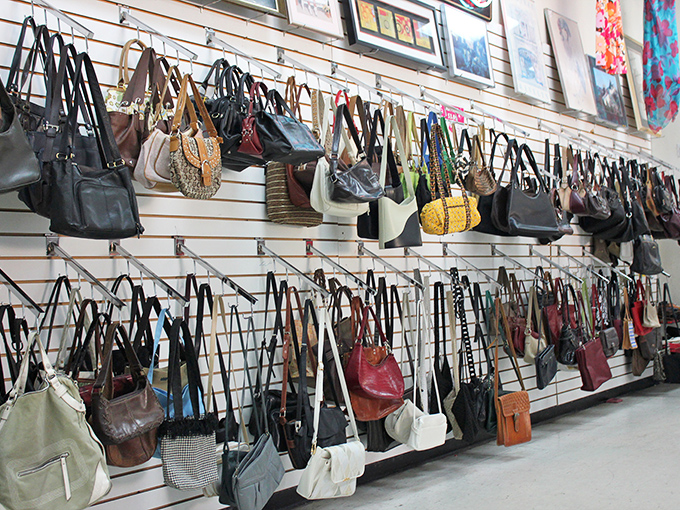 Handbag heaven where designer names and everyday totes hang in democratic rows. Your next favorite purse is hiding here, at a price that won't empty it.