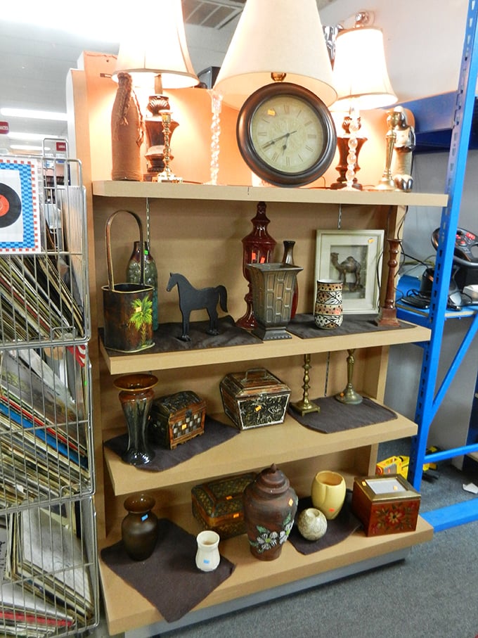 This shelf isn't just displaying home d&eacute;cor; it's exhibiting decades of American design trends that have come full circle from stylish to kitsch to cool again.