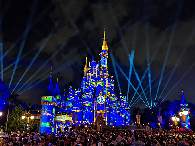 As night falls, projection technology transforms the castle into a canvas of light and color that would make even the most jaded visitor pause in wonder.