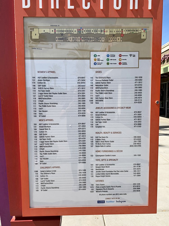 The mall directory &ndash; your treasure map to retail nirvana. Study it like you're planning a heist, except everything you take will be legally purchased.